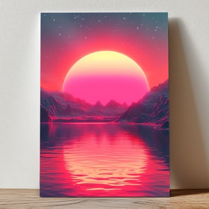 Vaporwave Sunset Canvas Retrofuturism Matte Artwork Synthwave Aesthetic ...