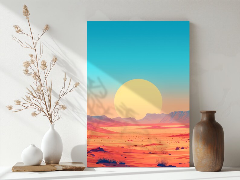 Vaporwave Desert Canvas Art Martian Sunset Flat Synthwave Style Outer ...