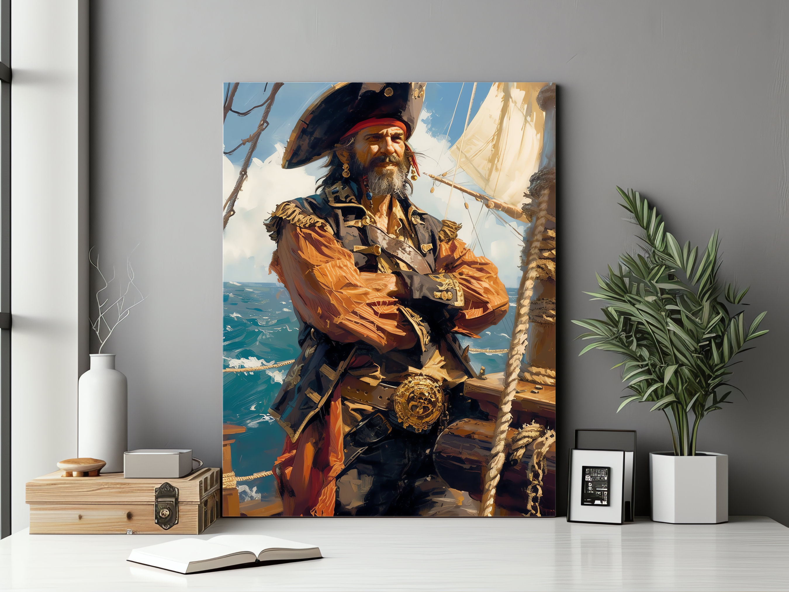 Pirate Captain Portrait Ship Deck Scene Digital Art Photorealistic ...