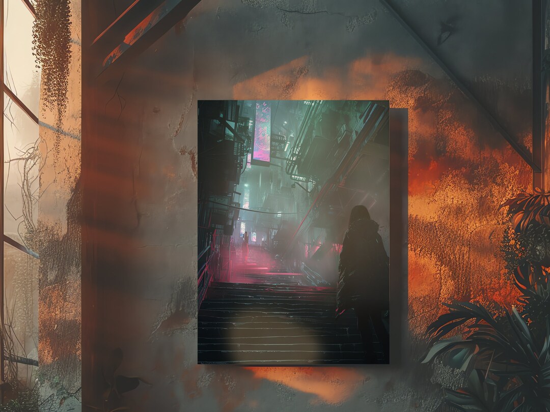 Cyberpunk Stairs Canvas Art Neo-figurative Cityscape Cgsociety 9 ...