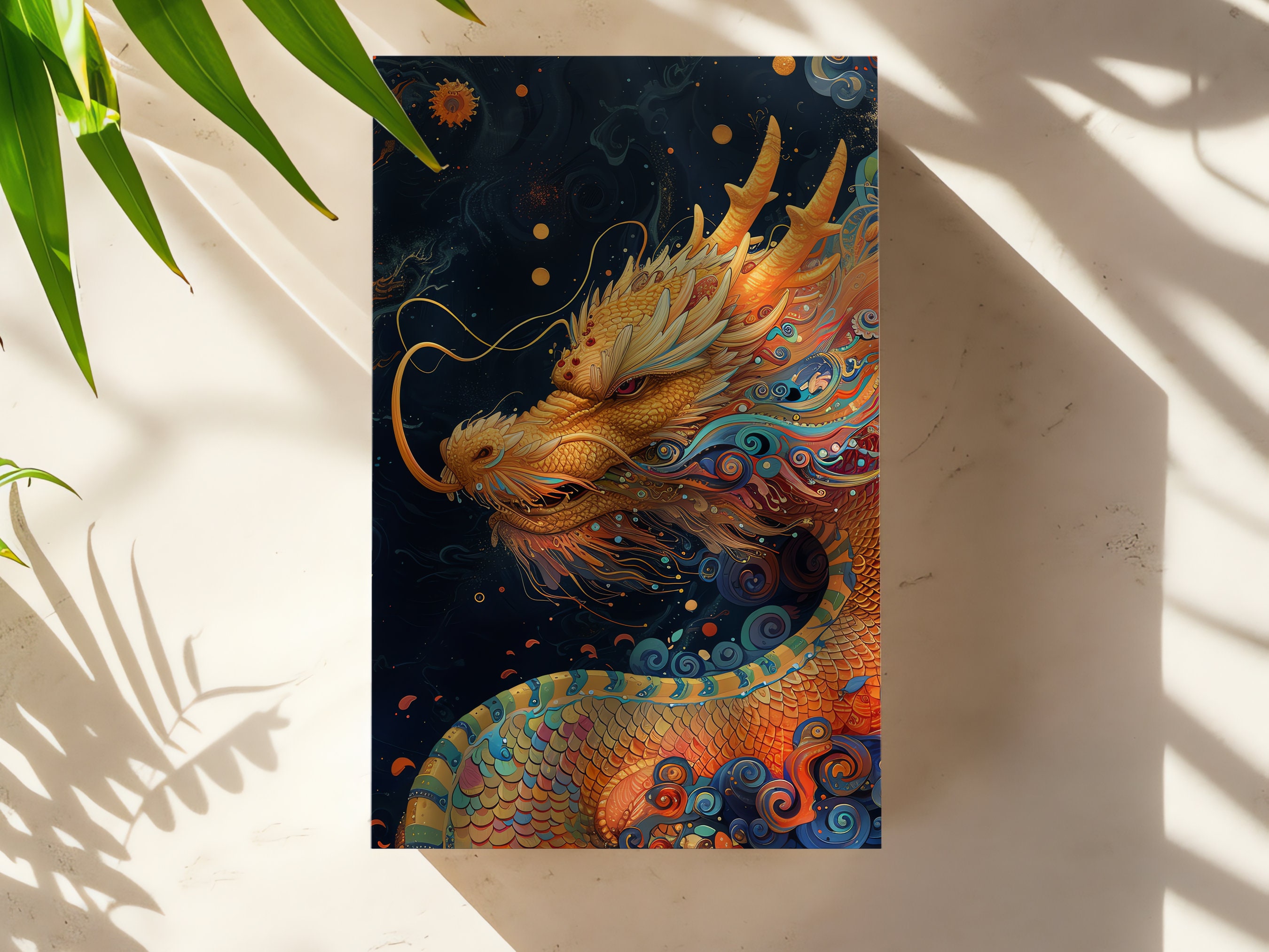 Detailed Fantasy Dragon Art on Black Canvas Inspired by Cloisonnism ...