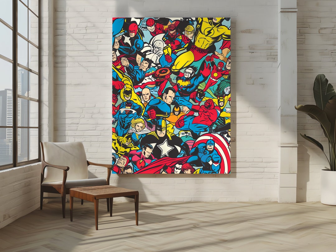 Marvel Universe Assemblage Canvas Iconic Comic Book Characters Blue ...