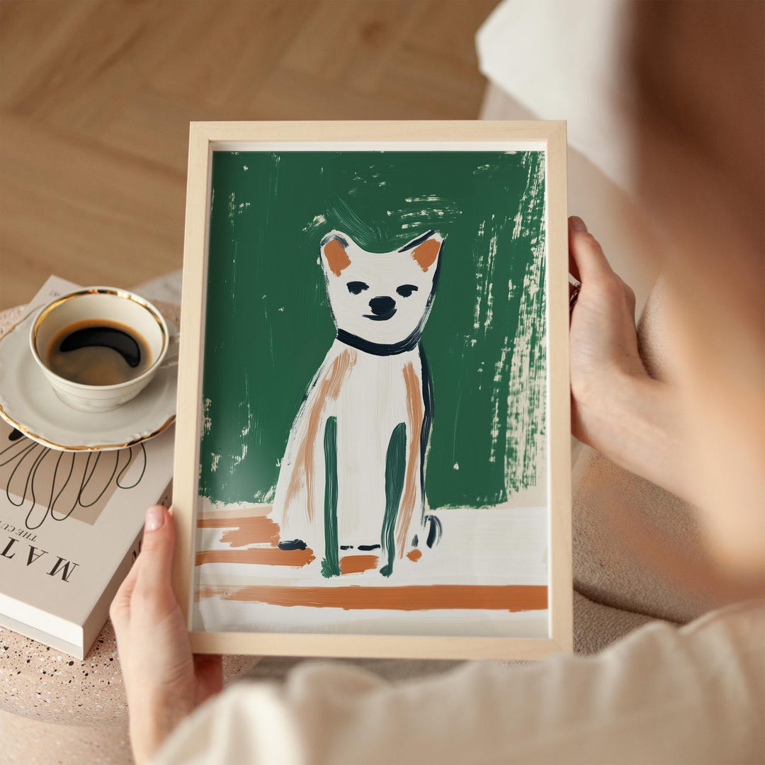 Minimalist Dog Art Print: Abstract Pet Portrait, Green (digital ...
