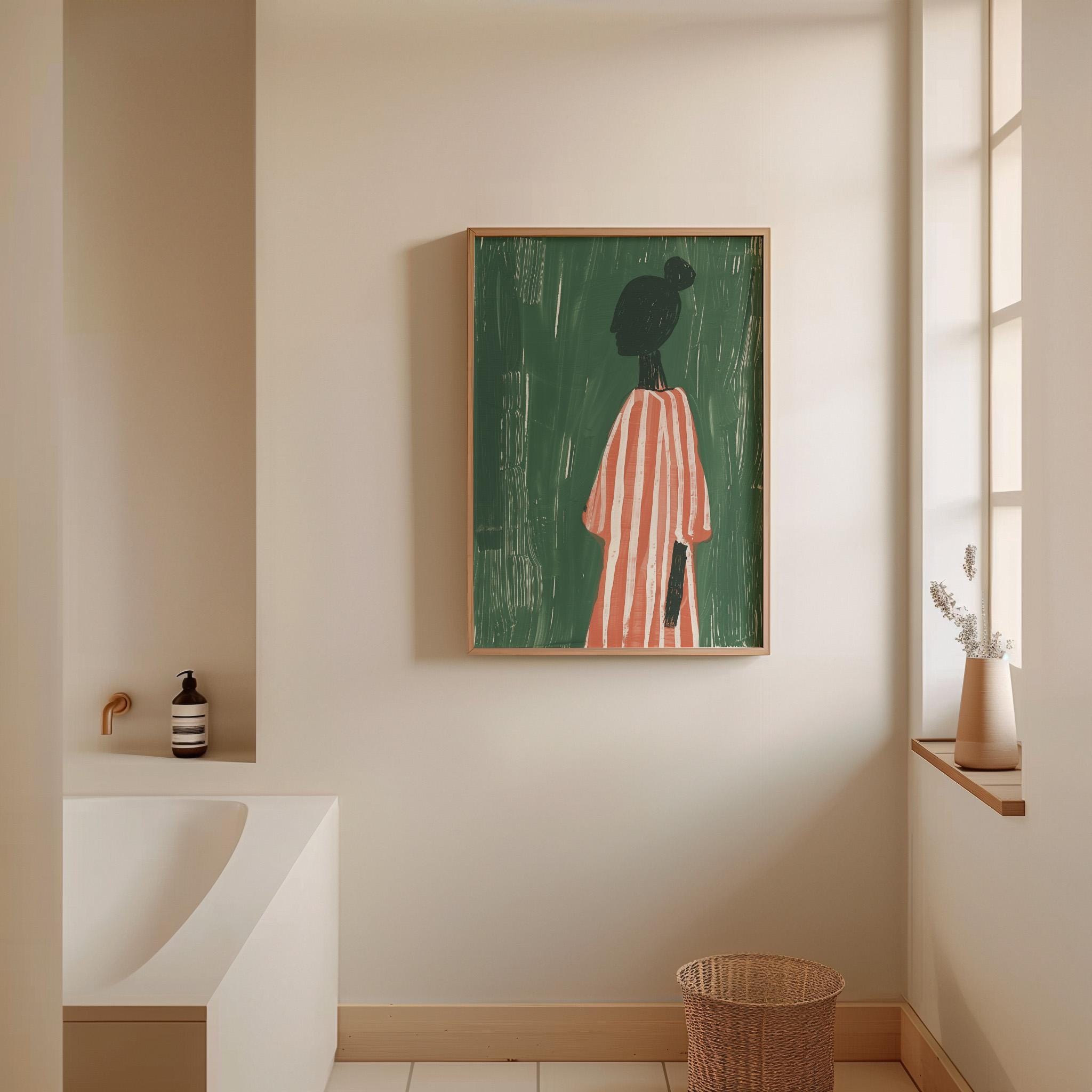 Emerald Green Abstract Woman Art Print: Minimalist Stripe (digital ...