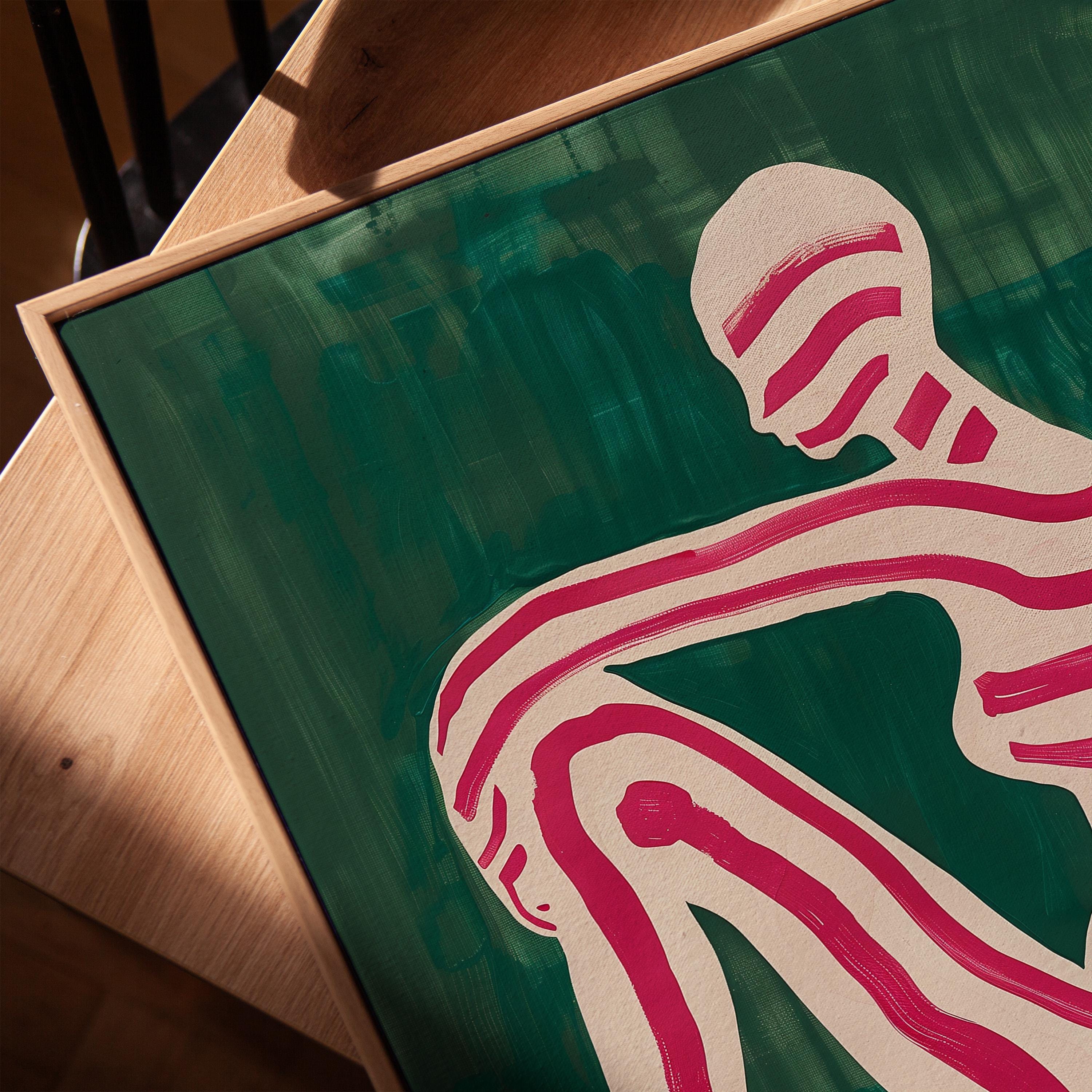 Emerald Green Abstract Woman Print: Contemporary Stripe Art (digital ...