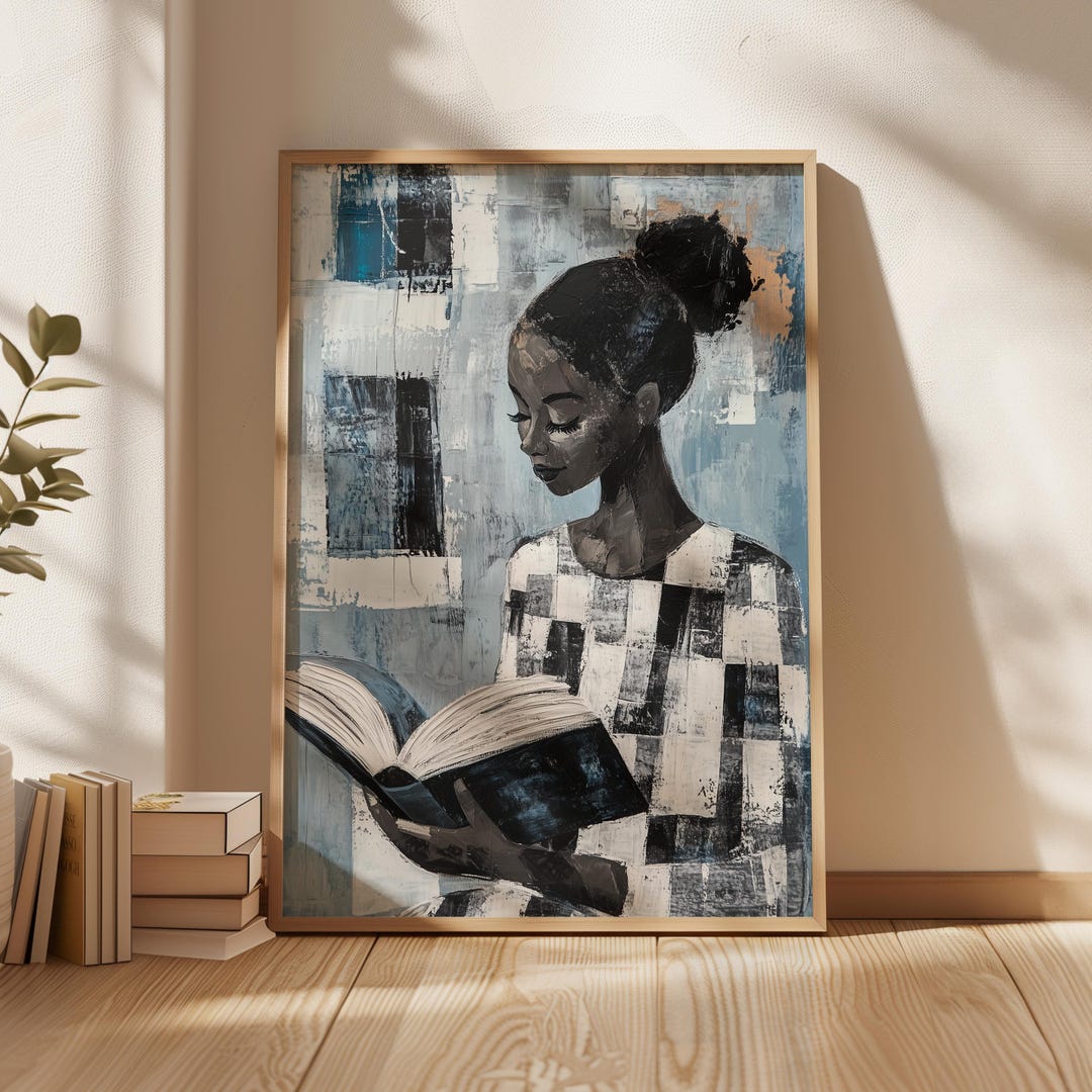 Woman Reading Art Print: Black and White Abstract Portrait (digital ...