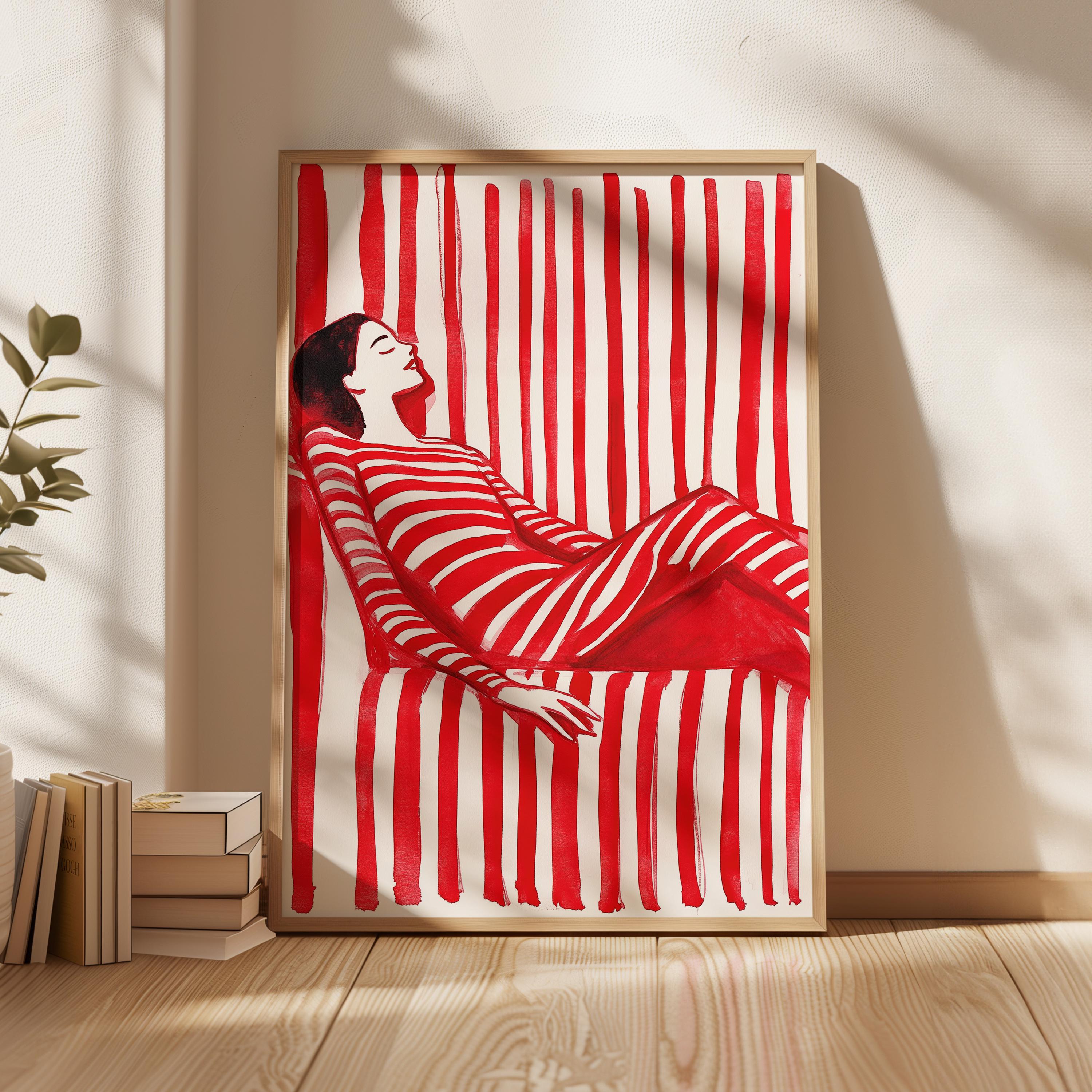 Red Stripe Woman Art Print: Abstract Minimalist Wall Decor (digital ...