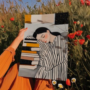 Sleepy Girl Reading Art Print: Minimalist Study Room Decor (digital ...