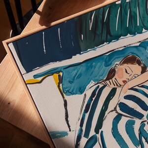 Abstract Sleeping Woman Print, Modern Blue Bedroom Art, Cozy Minimal ...