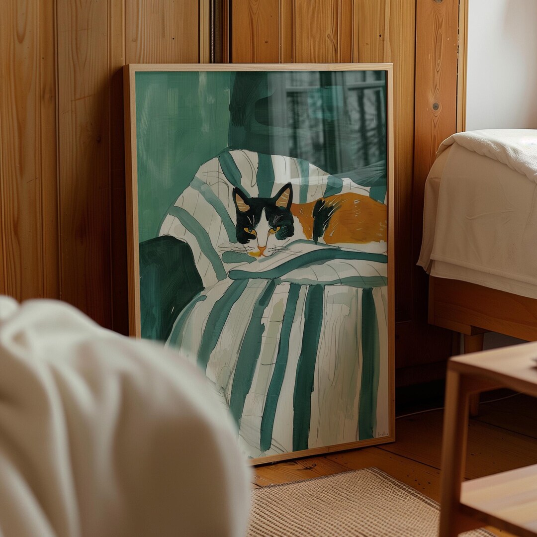 Impresión artística de gato calicó, ilustración acogedora de mascota ...