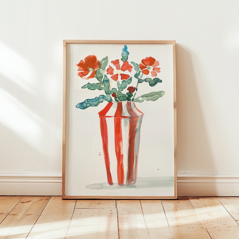 Red Floral Print: Abstract Flower Vase Illustration (digital Download ...