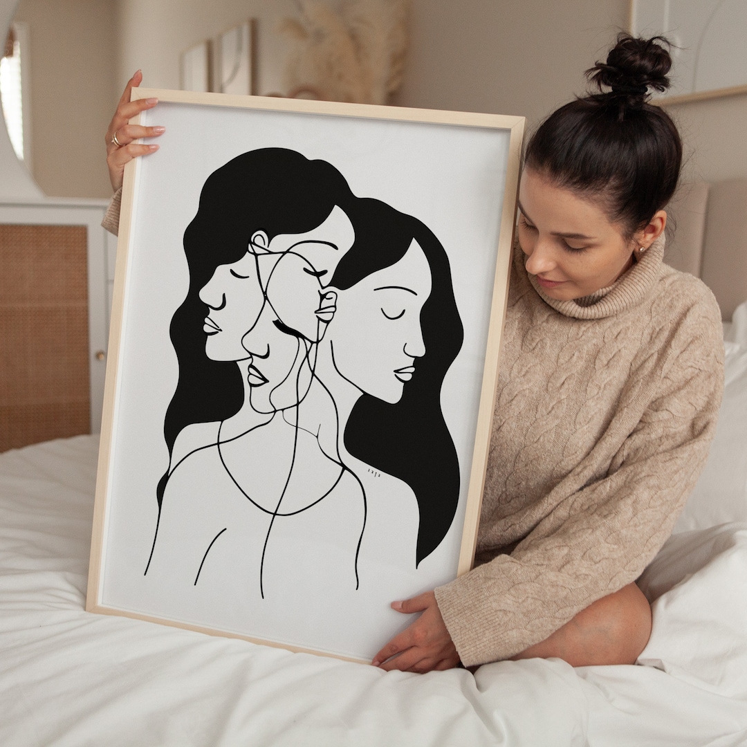 Abstract Line Art People Wall Decor Mental Health Art Minimalist Print ...