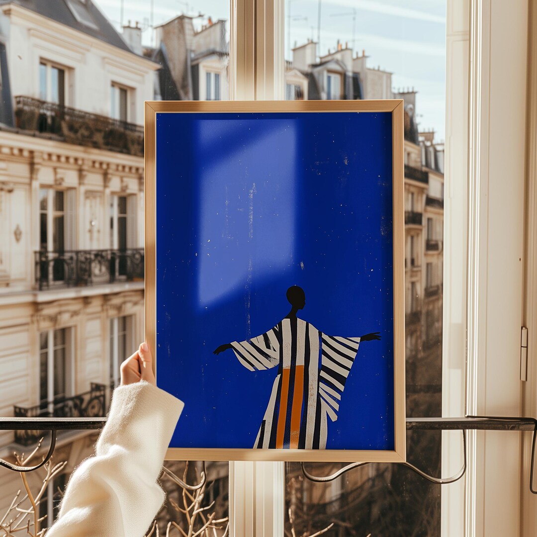 Abstract Woman Art Print: Blue, Black, and White Silhouette (digital ...