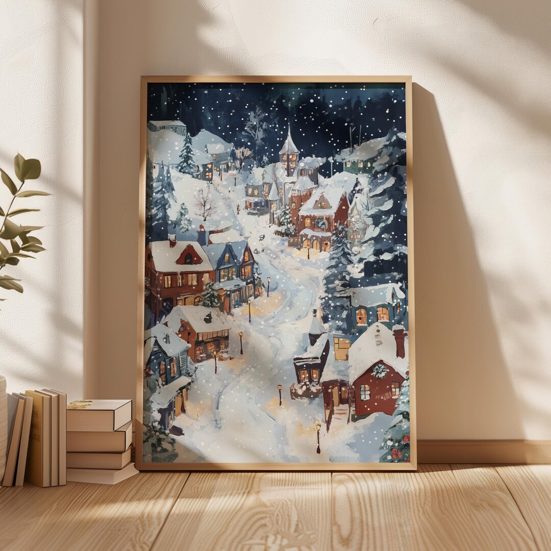 Snowy Festive Retro Christmas Market Print, Unique Holiday Wall Art ...