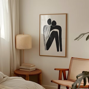 Abstract Embrace Art Print, Black and White Minimalist Wall Art, Love ...