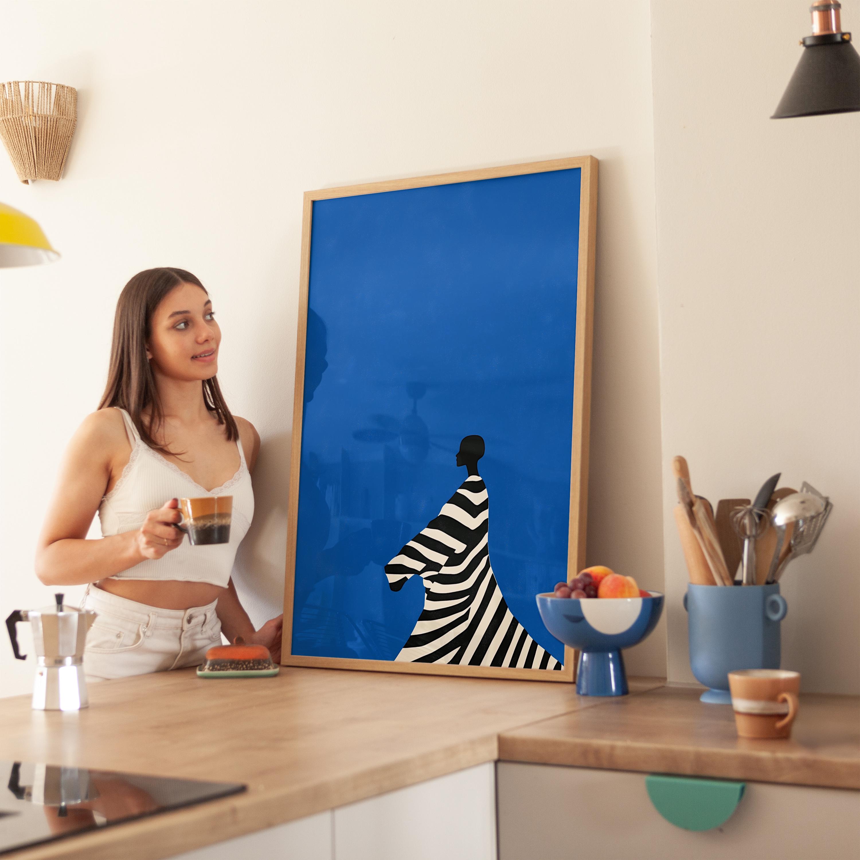 Electric Blue Abstract Woman Art Print: Nordic Minimalist Decor ...