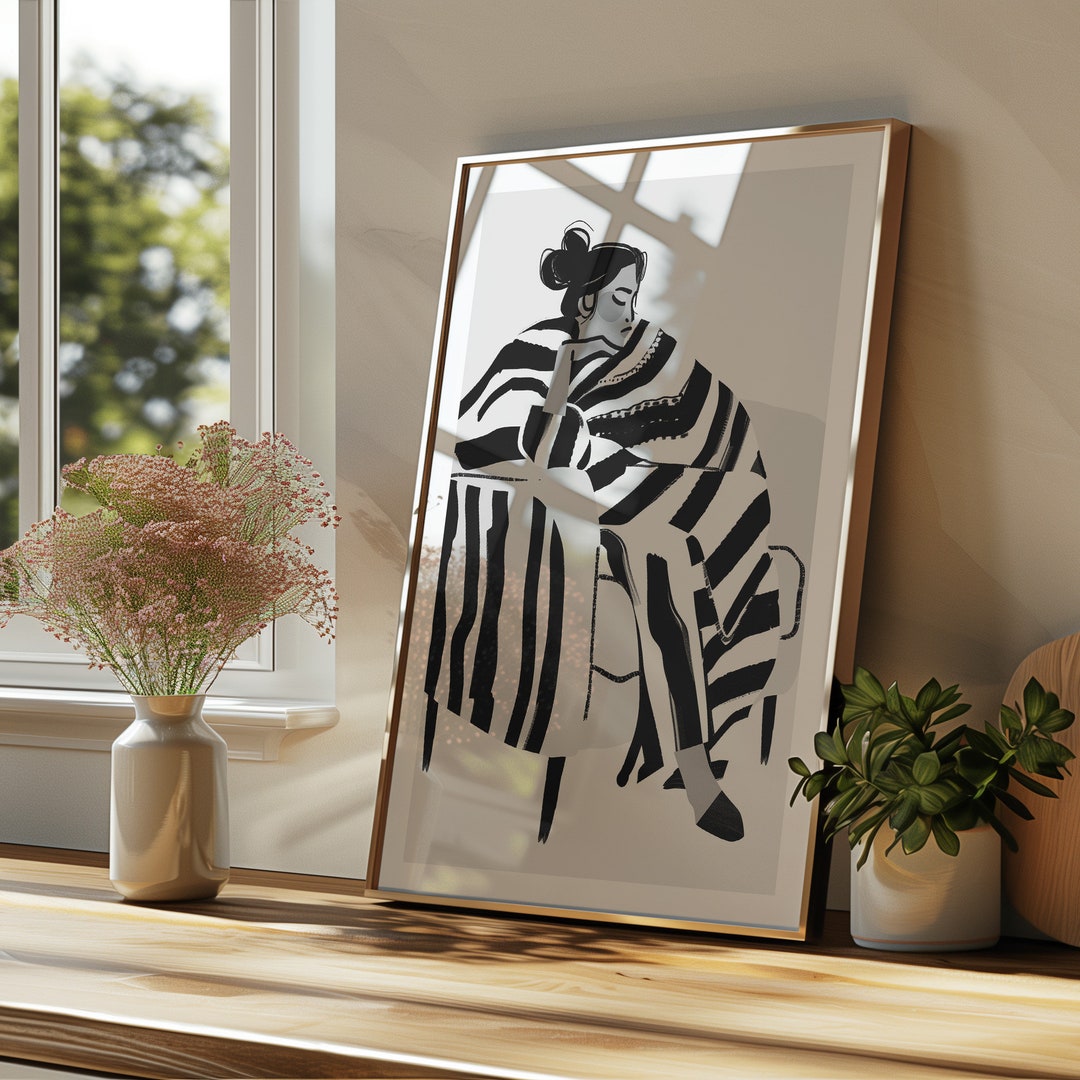 Mid Century Modern Abstrakte Menschen Kunstdruck: Schwarz-weiße ...