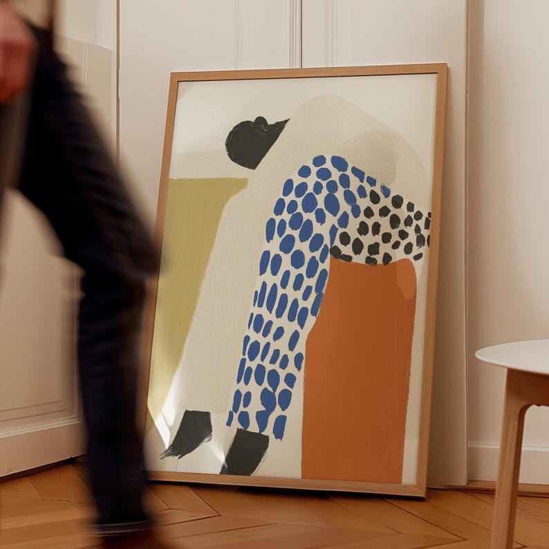 Abstract Figure Print: Blue & Orange Modern Wall Art (digital Download ...