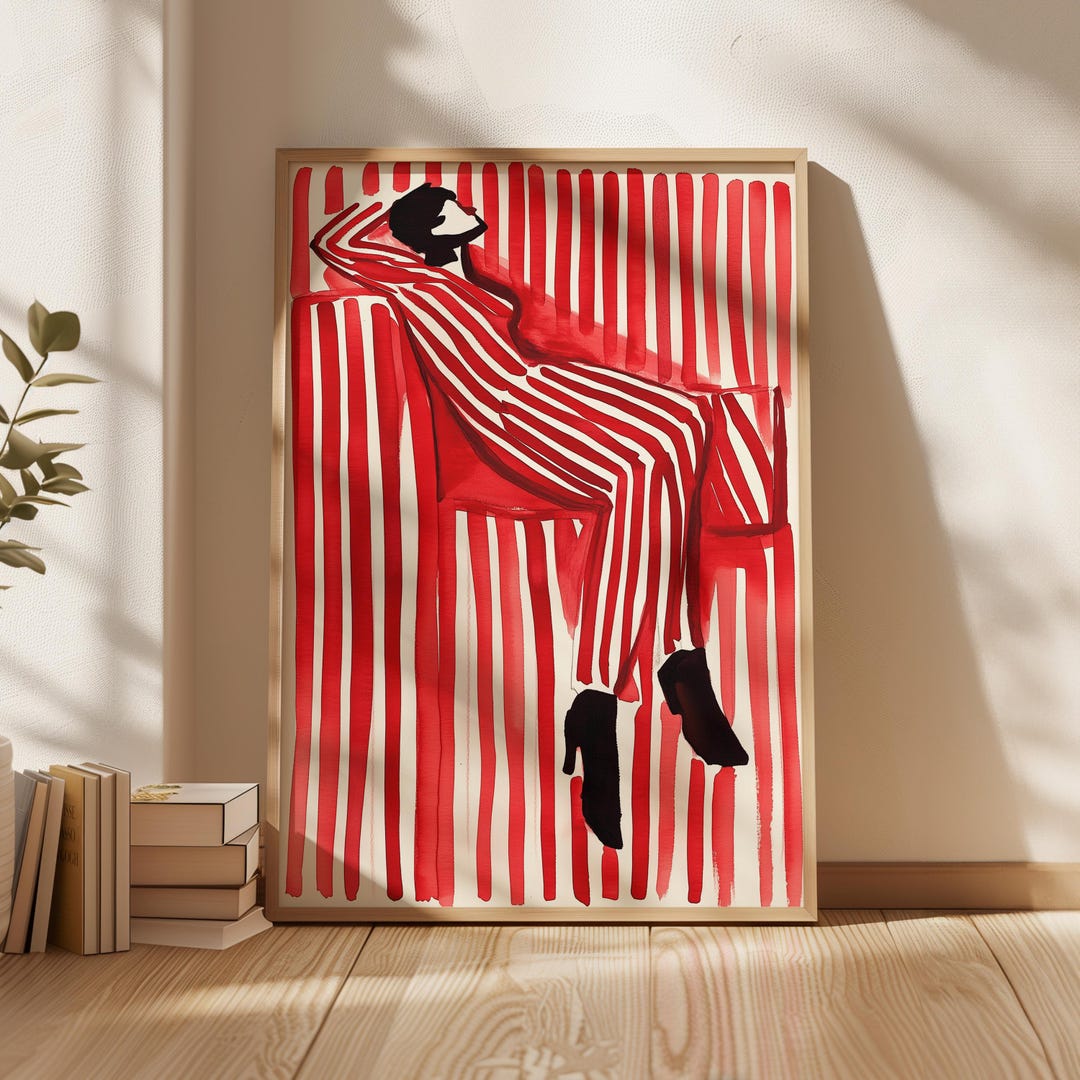 Red Stripe Woman Art Print: Bold Abstract People (digital Download) - Etsy