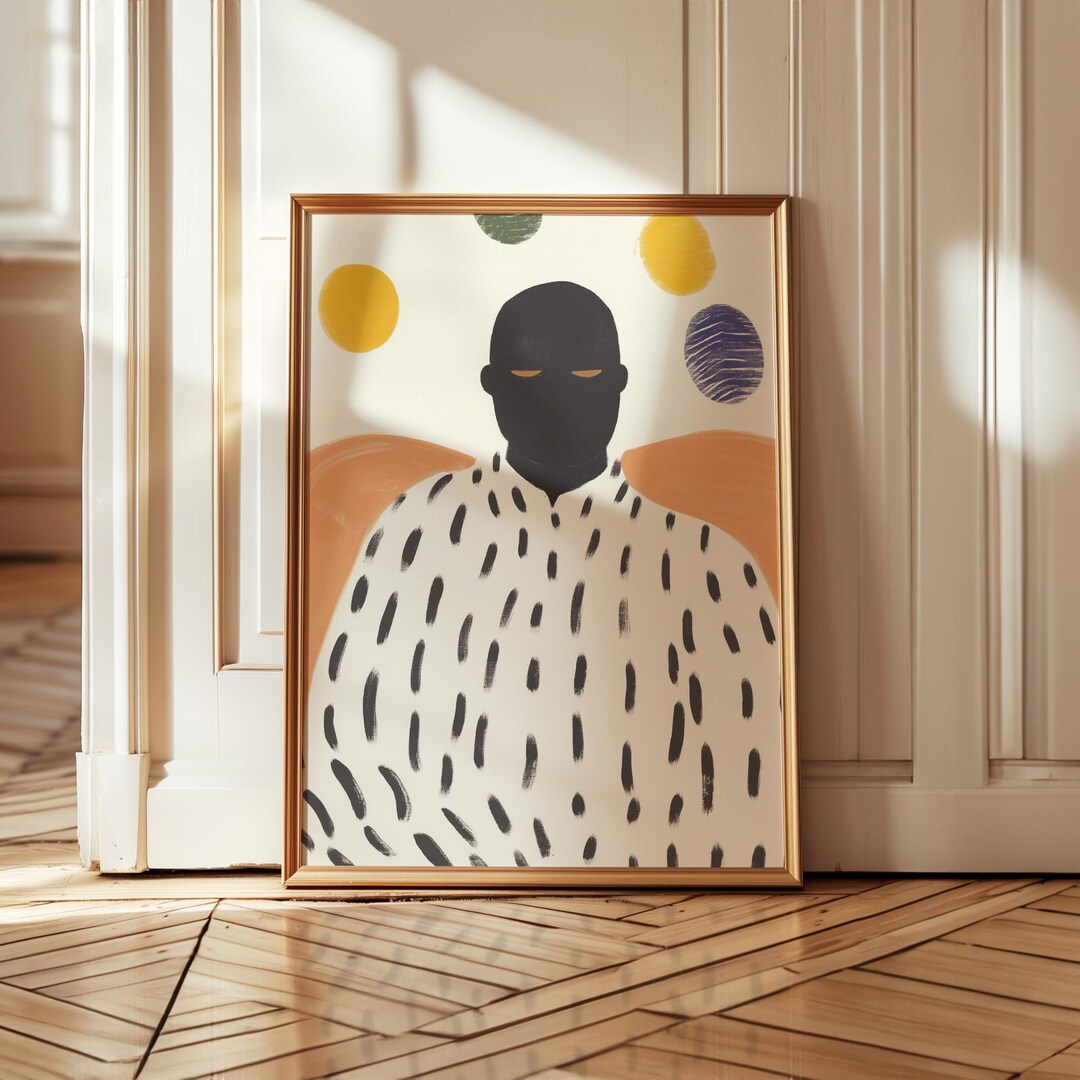Modern Abstract Figure Print, Black Silhouette Art, Dotted Outfit ...