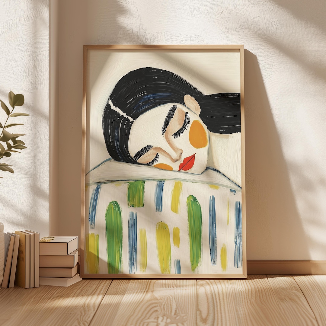 Modern Abstract Sleeping Woman Print, Colorful Brushstroke Digital Art ...