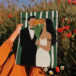 Modern Bride and Groom Print, Wedding Couple Wall Art, Romantic Tulip ...