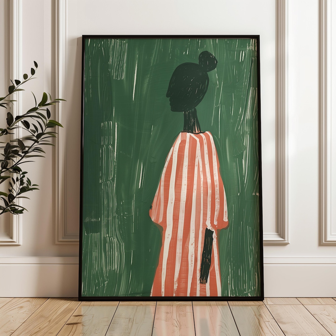Emerald Green Abstract Woman Art Print: Minimalist Stripe (digital ...