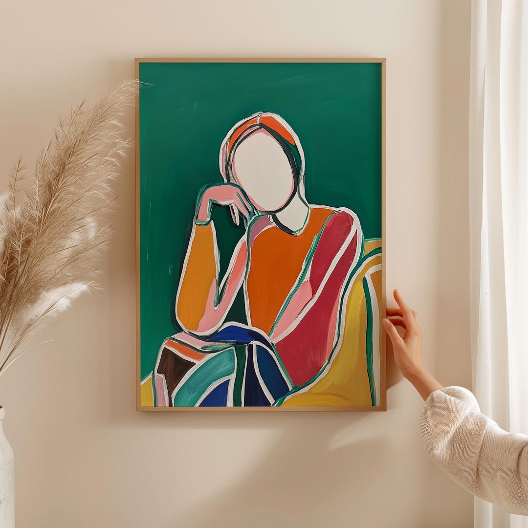 Modern Abstract Figure Art Print, Colorful Contemplative Silhouette ...
