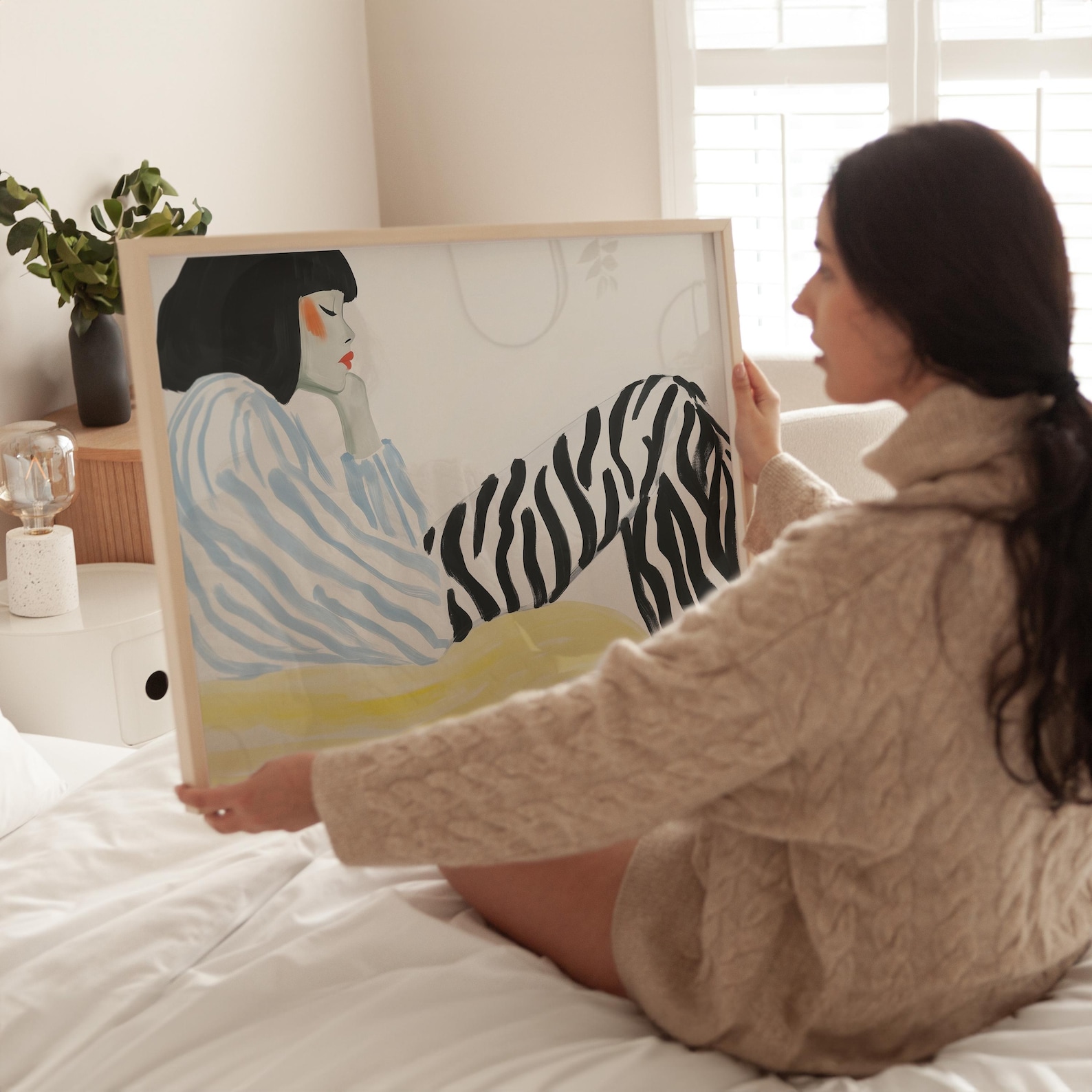 Abstract Woman Art Print: Minimalist Black & White, Soft Blue (digital ...