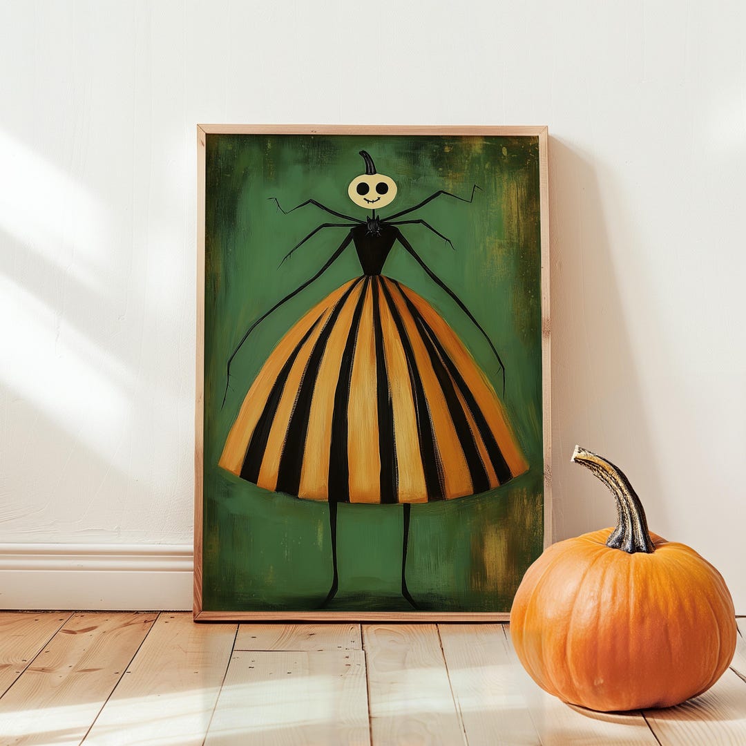 Halloween Spider Woman Art Spooky Wall Art Contemporary Art Orange ...