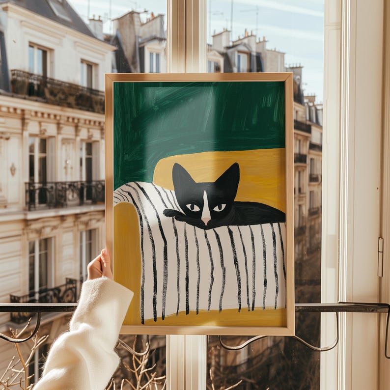Minimalist Cat Art Print: Black and White Feline Illustration (digital ...