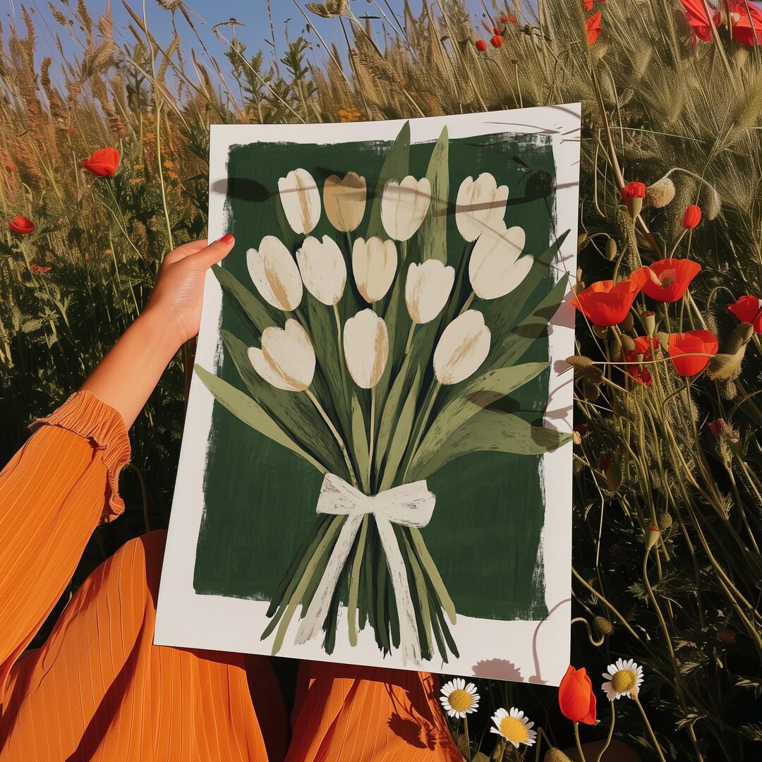 Beige Tulip Bouquet Print: Minimalist Floral Wall Art (digital Download ...