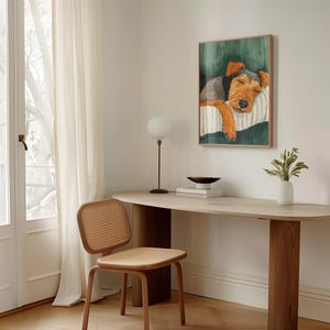 Sleeping Dog Art Print, Watercolor Terrier Dog, Cozy Pet Decor, Green ...