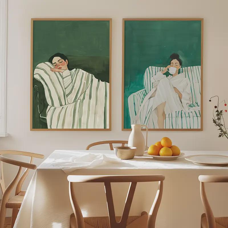 Emerald Green Abstract Woman Print Set: Modern Living Room Art (digital ...