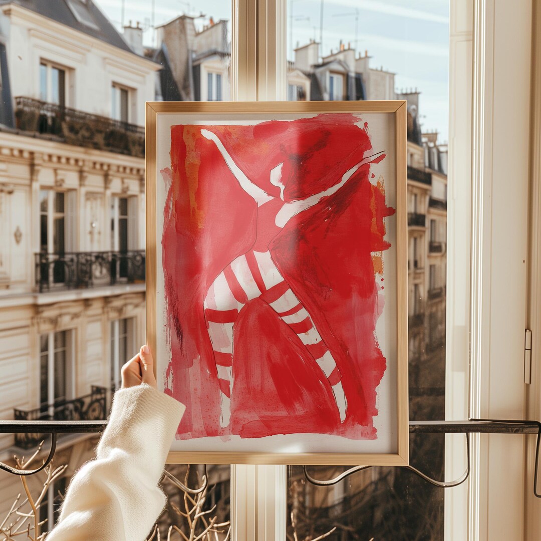 Abstract Red Dance Illustration, Bold Movement Wall Art, Modern Striped ...
