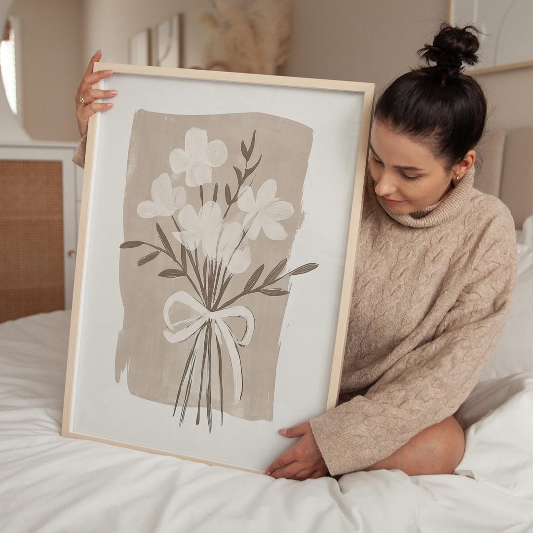 Neutral Floral Art Print: Beige Flower Illustration (digital Download ...
