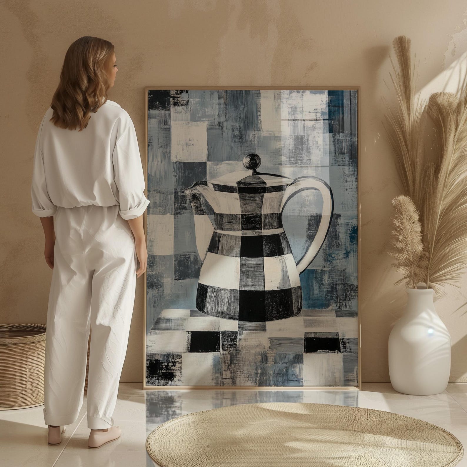 Checkered Kettle Art Print: Geometric Kitchen Decor (digital Download ...