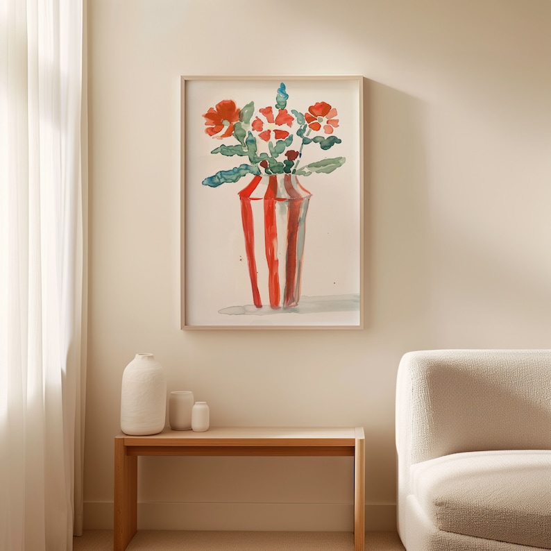 Red Floral Print: Abstract Flower Vase Illustration (digital Download ...