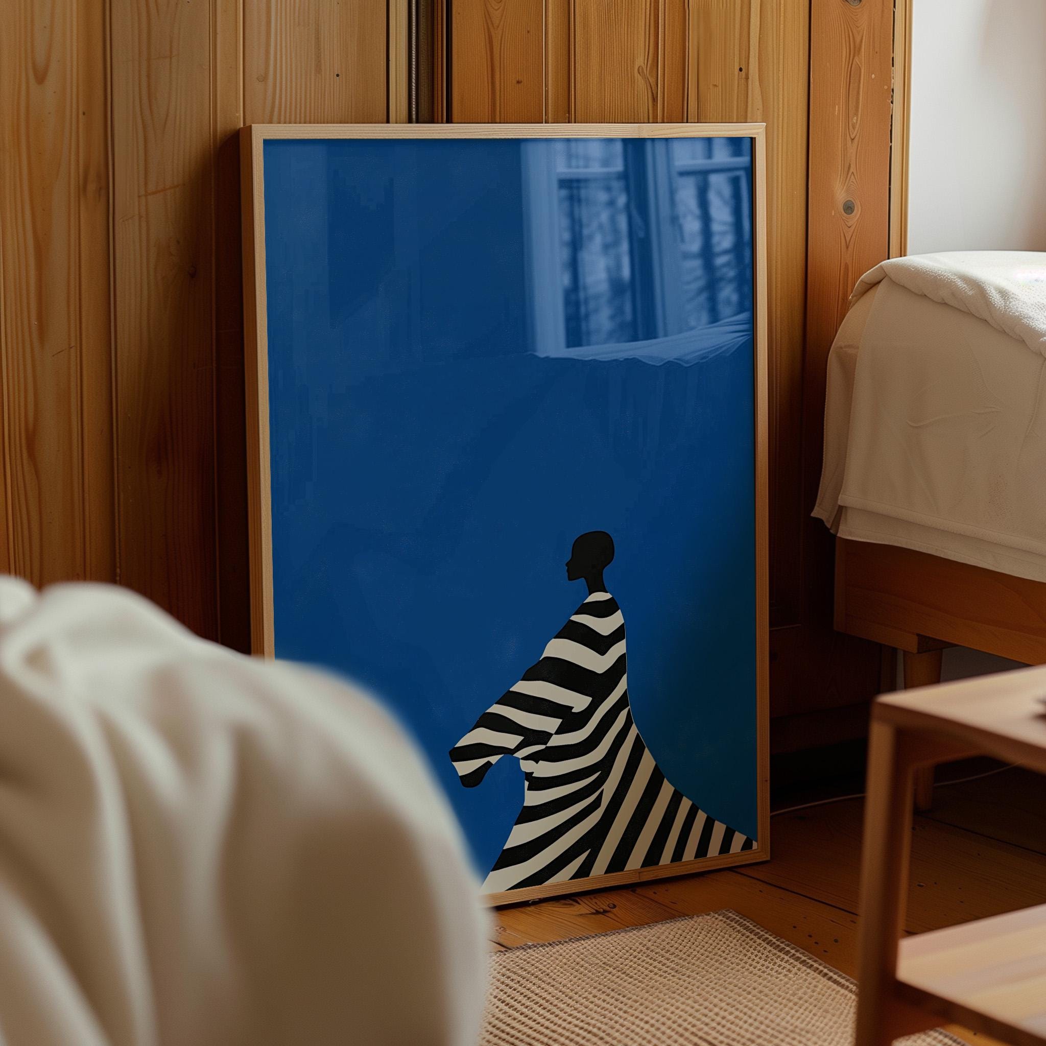 Electric Blue Abstract Woman Art Print: Nordic Minimalist Decor ...
