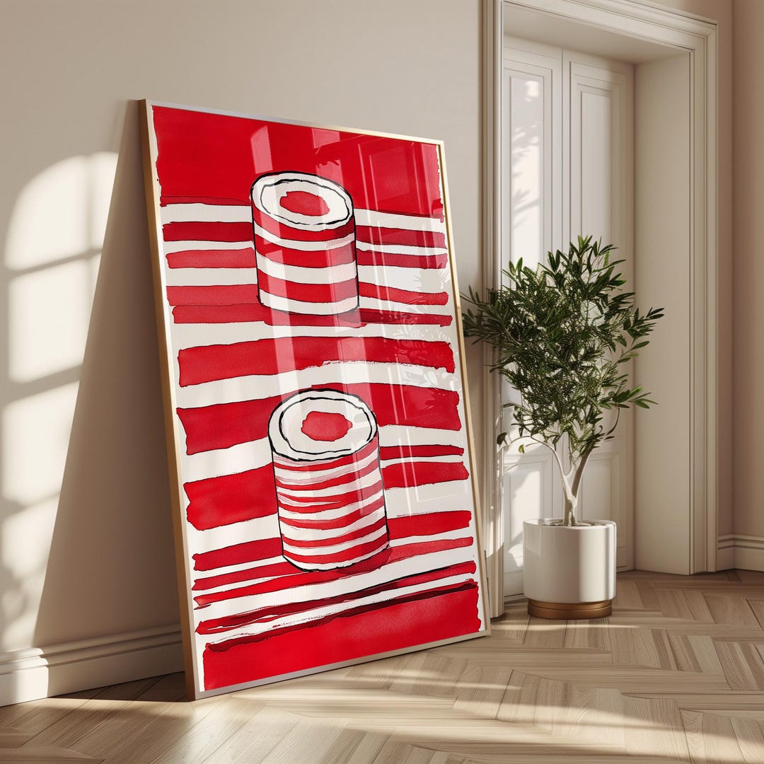 Abstract Sushi Art Print, Bold Red Striped Food Illustration, Modern ...