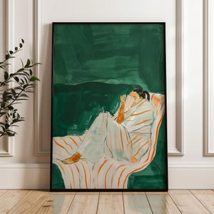 Emerald Green Abstract Woman Print: Minimalist Coffee Art (digital ...