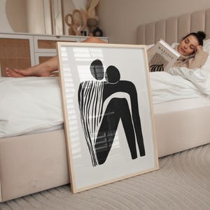 Abstract Embrace Art Print, Black and White Minimalist Wall Art, Love ...