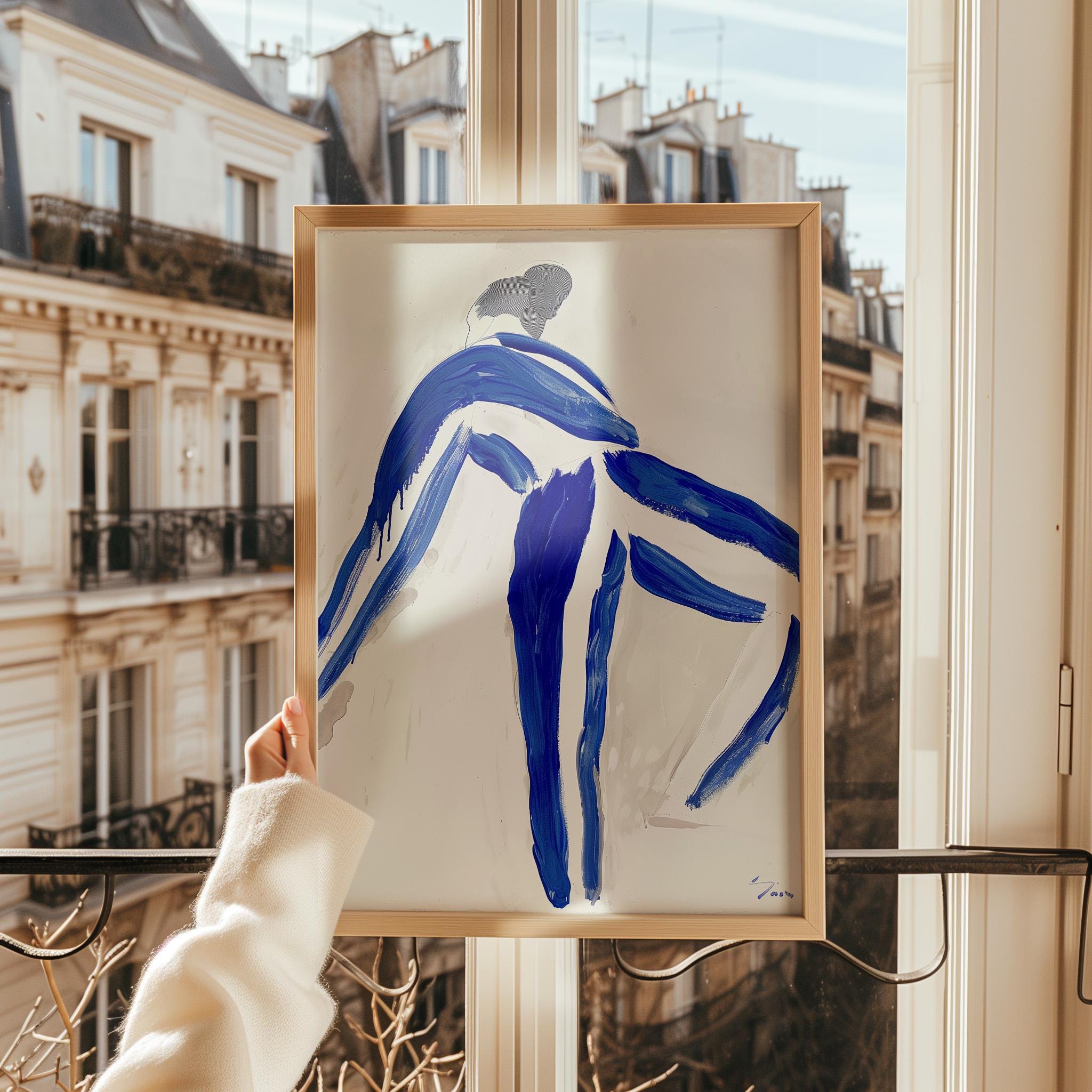 Minimalist Blue Figure Line Art Print: Modern Silhouette (digital ...