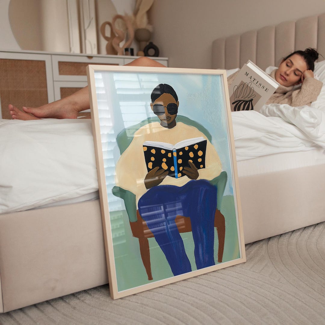 Modern Reader Art Print, Abstract Woman Reading Illustration ...