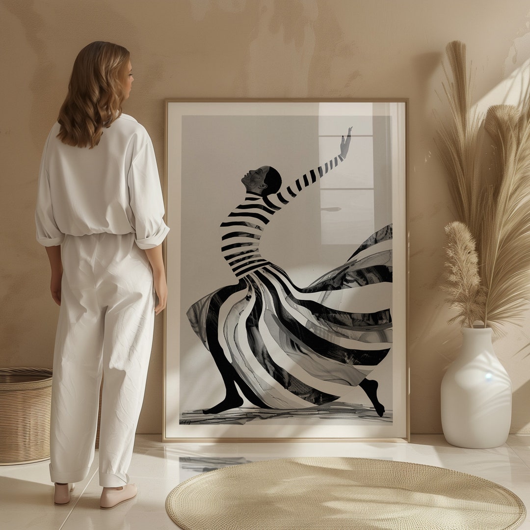 Dance of Joy - Black & White Abstract Figure Print Home Decor ...
