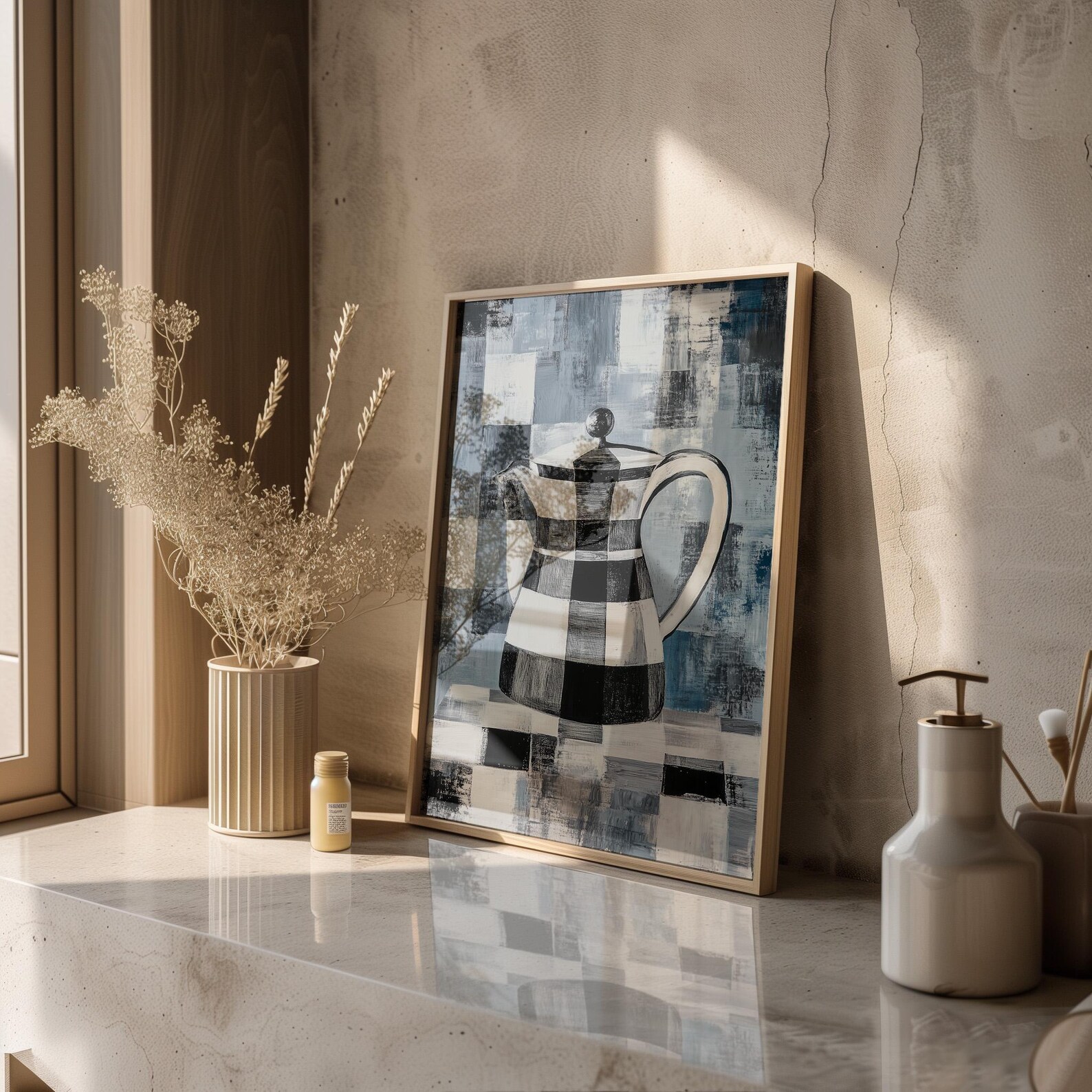 Checkered Kettle Art Print: Geometric Kitchen Decor (digital Download ...