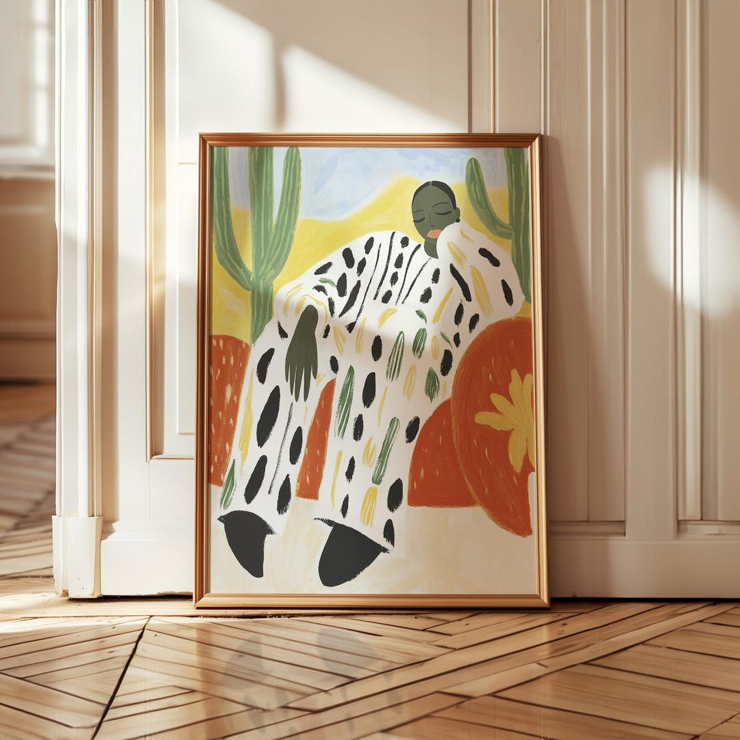 Abstract Desert Scene Print, Modern Portrait With Cacti, Digital Wall ...