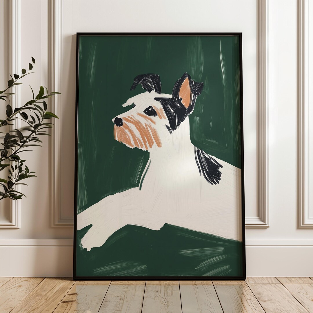 Minimalist Dog Art Print: Abstract Pet Portrait on Green (digital ...