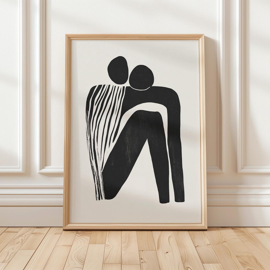 Abstract Embrace Art Print, Black and White Minimalist Wall Art, Love ...