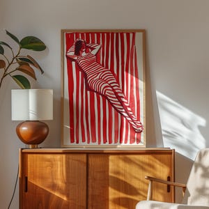 Modern Red Striped Figure Print, Bold Abstract Art, Contemporary ...